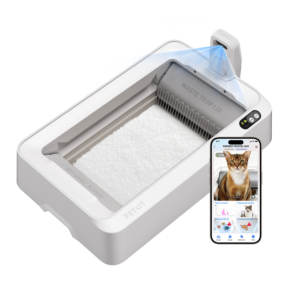 Purobot Crystal Duo Automatic Cat Litter Box with Camera