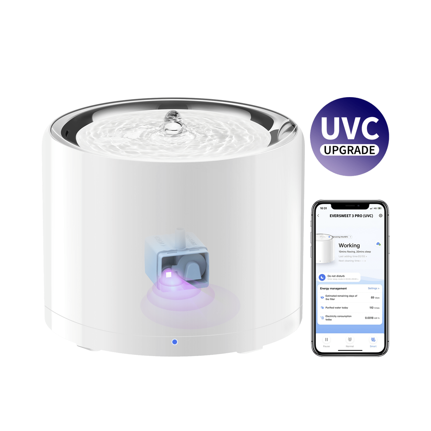 PETKIT Eversweet 3 Pro UVC pet water fountain 304 stainless steel cat drinking dispenser